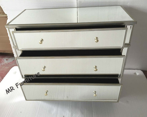 3 Drawers Silver Mirrored Nightstand , Bedroom Mirrored Glass Bedside Table supplier