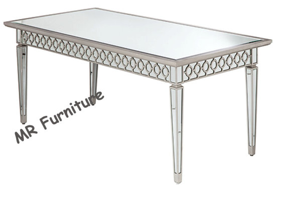 Sophia Silver Glass Dining Table , 160 * 90 * 75cm Mirror Dining Room Table supplier