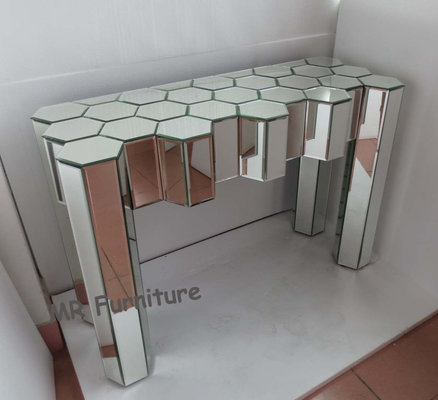 Diamond Design Mirrored Glass Console Table , Modern Console Mirror Table supplier