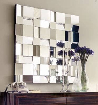 Square Faceted Angled 3D Beautiful Wall Mirrors , Large Decorative Mirrors For Walls supplier