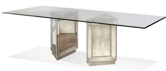 Antique Mirrored Glass Square Dining Table ,Tempered Glass Top Dining Table supplier