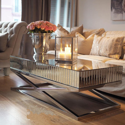 High Polish Steel Silver Mirror Table , Living Room Mirrored Coffee Table supplier