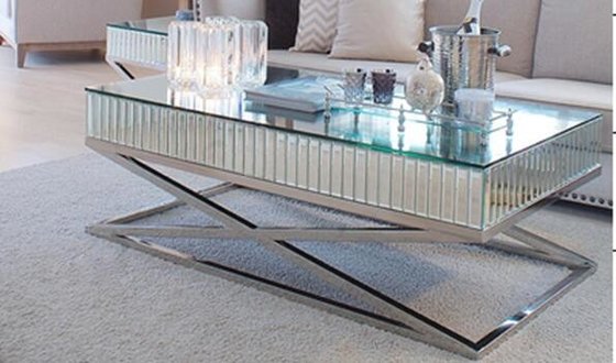 High Polish Steel Silver Mirror Table , Living Room Mirrored Coffee Table supplier