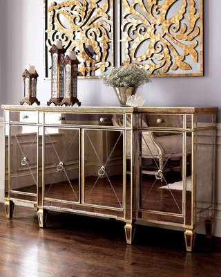 Gold / Silver Mirror Furniture Set 4 Doors Mirrored Dresser Sideboard supplier