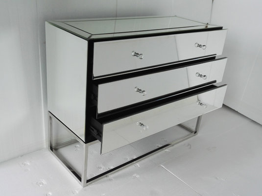 Stainless Steel Base Mirrored Cabinet Chest , Antique Mirror Table 3 Drawers Chest supplier