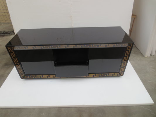 Black Mirrored TV Stand Gold Pattern W140 * D45 * H56cm Overall Size supplier