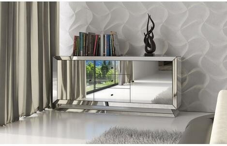 Modern Design Mirrored TV Stand With 2 Doors 3 Drawers Silver Color supplier