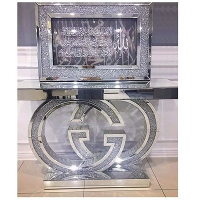 Sparkly silver mirrored console table crushed diamond decorative GG hallway table for living room supplier