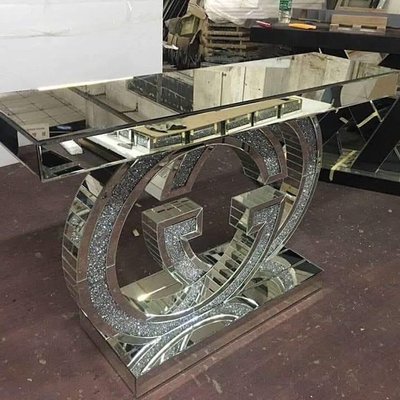 Sparkly silver mirrored console table crushed diamond decorative GG hallway table for living room supplier